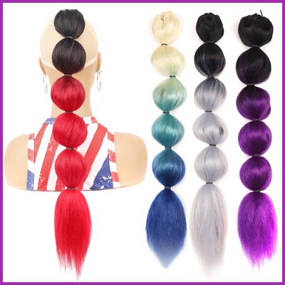 欧美泡泡马尾假发扣式抽绳蓬松