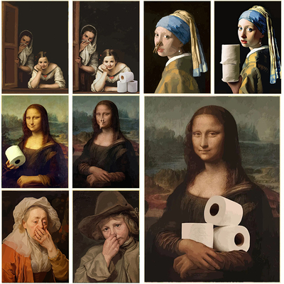 趣味浴室厕所装饰画蒙娜丽莎海报