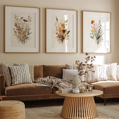 Scandinavian Minimalist Aesthetic Neutral Wildflowers Poster