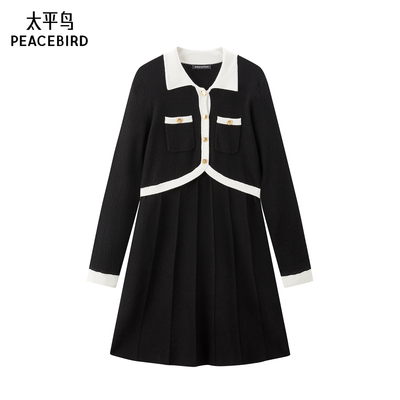 太平鸟黑色小香风针织连衣裙女品质高级感2025新款时尚气质连身裙