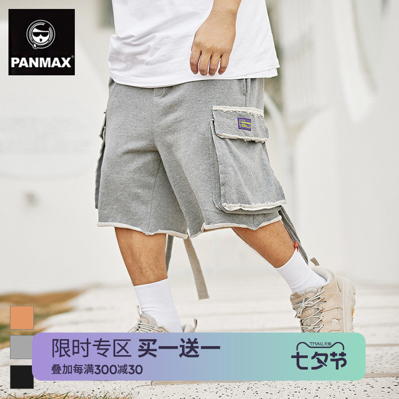 【MID】PANMAX简约创意设计男装布条贴袋潮流五分裤休闲直筒短裤_虎窝淘