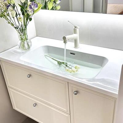 纯实木法式复古洗手台洗脸风橡木烤漆奶油洗漱台陶瓷一体盆浴室柜