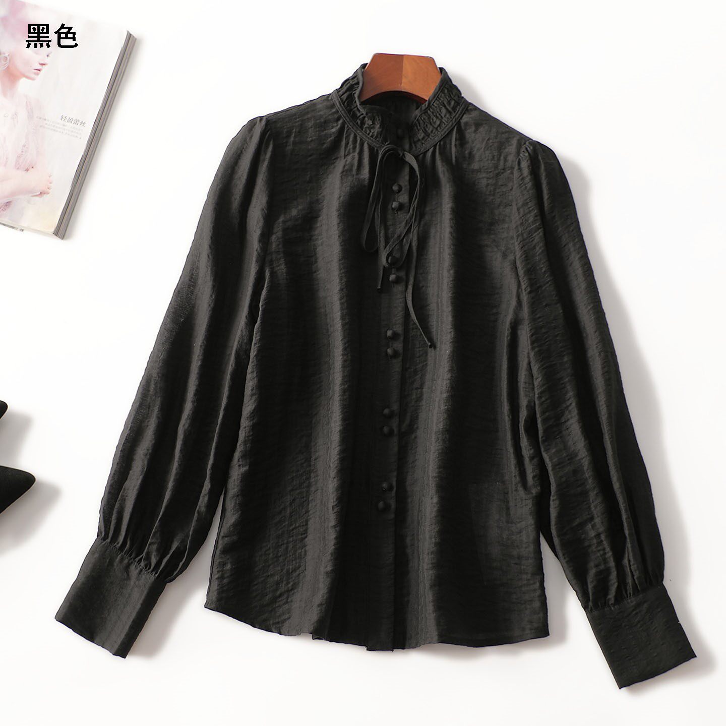 246810 秋天丝衬衫 女中长款长袖单排扣现货.M.L.XL.2XL