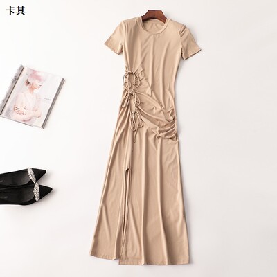 242848南油高端欧洲站高货女装轻奢天丝夏季长款圆领短袖连衣裙