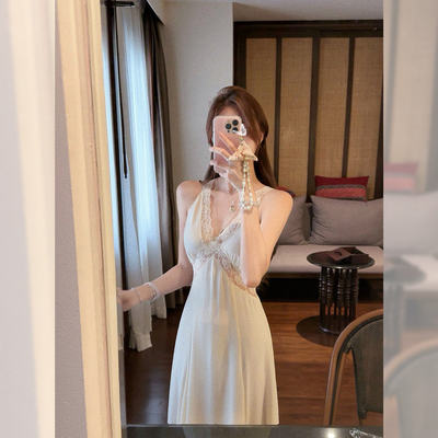 【中古香榭】杏色v领拼接连衣裙