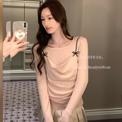 AS OFFICIAL-26年早春—法式温柔蝴蝶结吊带假两件针织衫1530