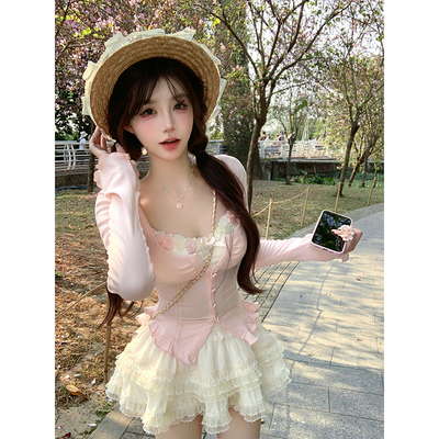 【瑞茜】樱瓣摇光 夏季甜美薄款显瘦长袖上衣半裙R1008-1T