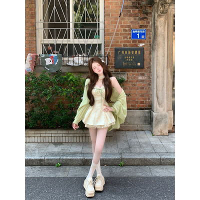 【瑞茜】夏日青提 春夏甜美风碎花减龄连衣裙开衫 R5955-2X