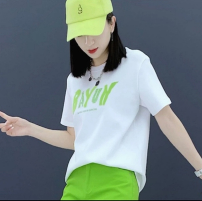 8785【牙刷绣字母短袖t恤女】夏新款韩版宽松休闲大码时尚上衣