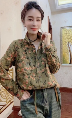 长袖棉麻衬衫田园风宽松休闲