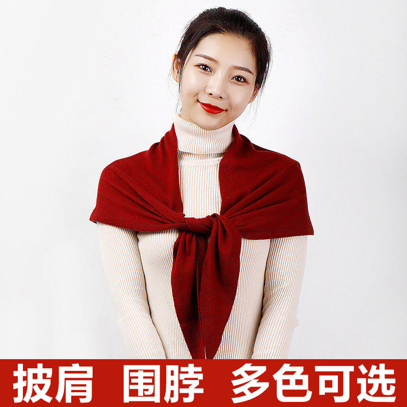 秋冬羊毛线外搭小披肩针织打结薄款羊绒围巾女护颈围脖搭护肩百搭