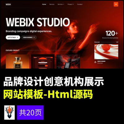品牌设计创意机构展示网站模板HTML源码20页网页设计素材