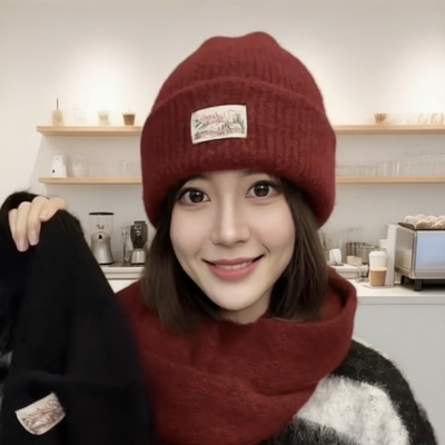 日系毛线针织堆堆帽子女款2025新款秋冬季护耳保暖红色包头冷帽男
