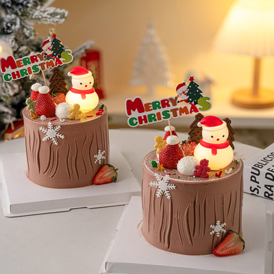 2026圣诞节蛋糕装饰发光雪人摆件Merry Christmas平安夜派对插牌