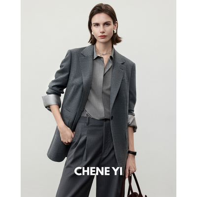 CHENE YI nobility经典实穿通勤三口袋设计微落肩法兰绒西装外套