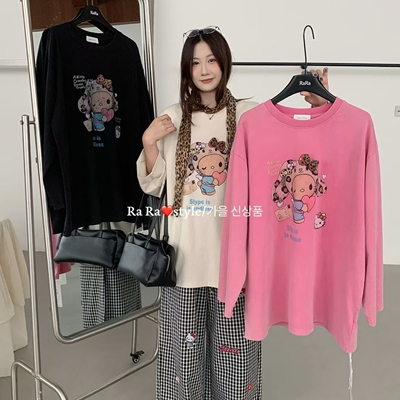 RARA STYLE2026秋冬韩版卡通可爱kitty猫印花时髦宽松圆领长袖T恤
