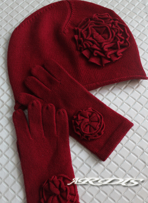 秋冬复古手套两件套包邮卷边帽子