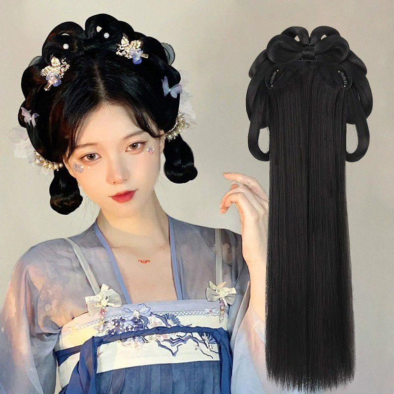 古装汉服假发一体式发箍全头套古风头饰女造型发型盘发发髻垫