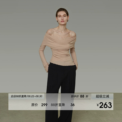 UNSPOKEN假两件荡领蕾丝拼接针织衫女秋季设计感修身显瘦气质上衣