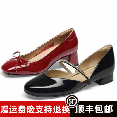 商场同款2026春新款方头中跟蝴蝶结女单鞋TA65111-13 T76119A-03