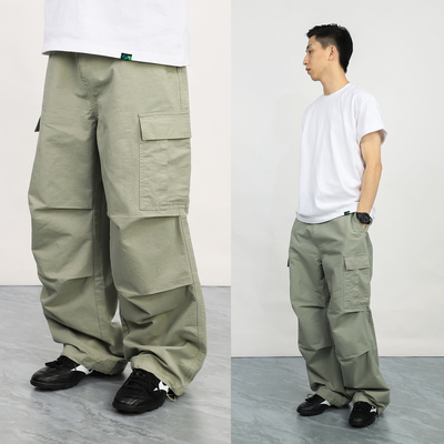 牛油果绿日系松弛直筒工装裤