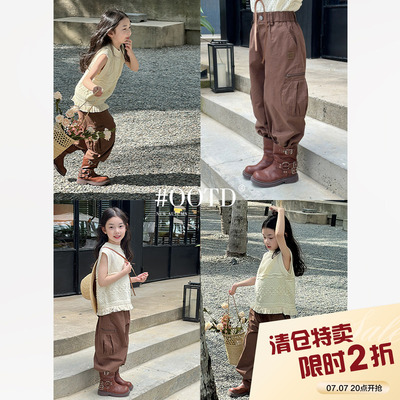 柒号童仓女童韩版时髦工装裤春装新款儿童宽松百搭直筒阔腿休闲裤