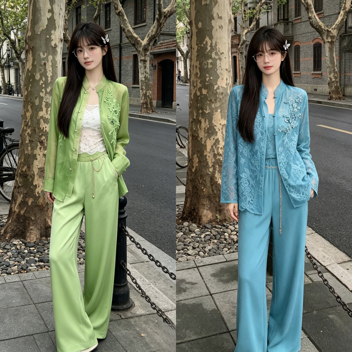 优雅气质春季女士西装领印花高级感修身显瘦套装穿搭经典洋气套装