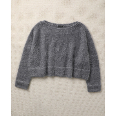 TANG TOWN 自制 重磅羊绒拉绒 时装感手缝白线撞色显瘦廓形短毛衣