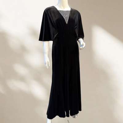 秀巧正品30138丝绒水晶礼服晚装连衣裙高贵奢华长款黑鱼尾裙弹力