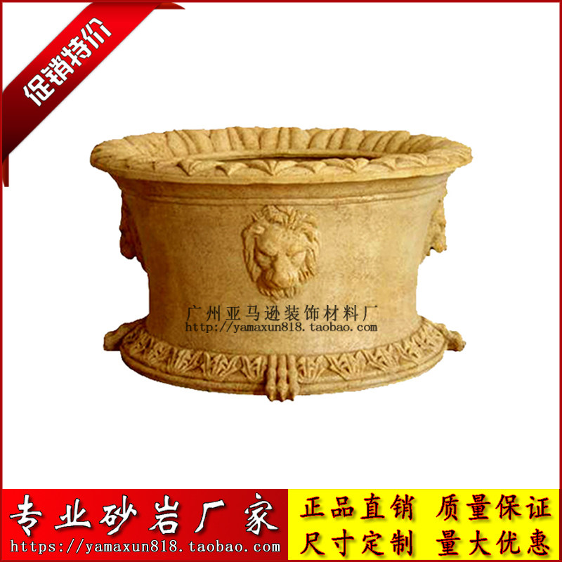 人造砂岩花盆狮头花盆P003艺术砂岩雕刻花钵浮雕背景墙玻璃钢花盆