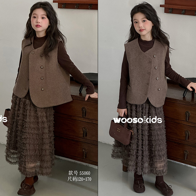 吾束wooso女童毛呢马甲背心外套