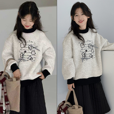 大E小e女童韩版小熊刺绣加绒卫衣