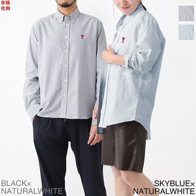 异族日本代购 AMI ALEXANDRE 2025春男士细条纹全棉扣领长袖衬衫