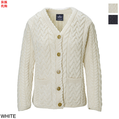 异族日本代购 aran WOOLLEN MILLS 2022秋女士全羊毛针织开衫毛衣