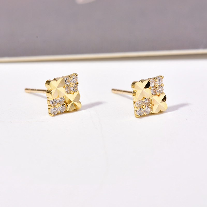 HC时尚韩国流行14K 10K金耳钉女锆石几何方形耳钉耳骨钉单只_虎窝淘
