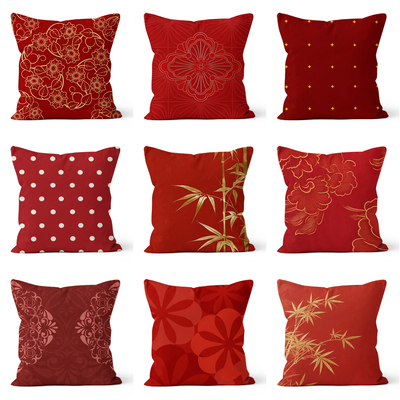 喜庆新年红色抱枕双喜结婚订婚亲肤柔软靠枕沙发卧室床头靠垫枕头