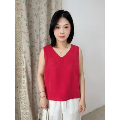 DZS002丝麻V领背心红色