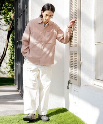 糖果色长袖衬衫双口袋