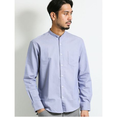 休闲立领单排系扣口袋长袖衬衫男