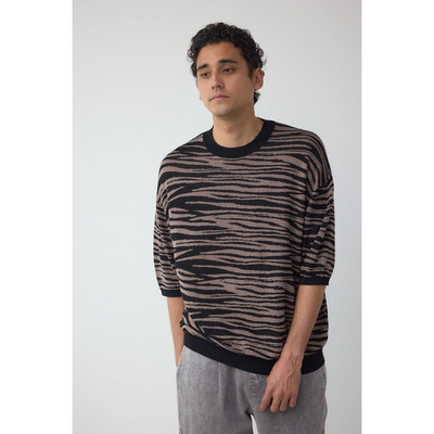 百搭罗纹领斑纹印花短袖针织衫