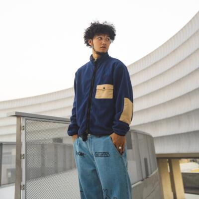 DOGTOWN POLARTEC立领LOGO拼色口袋摇粒绒拉链外套抓绒夹克