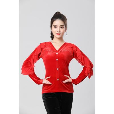 8309-1吉特巴广场舞团队表演服丝绒面料闪亮彩钻