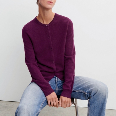 秋冬女士葡萄紫色沉稳气质款显白舒适轻便百搭羊绒针织开衫上衣