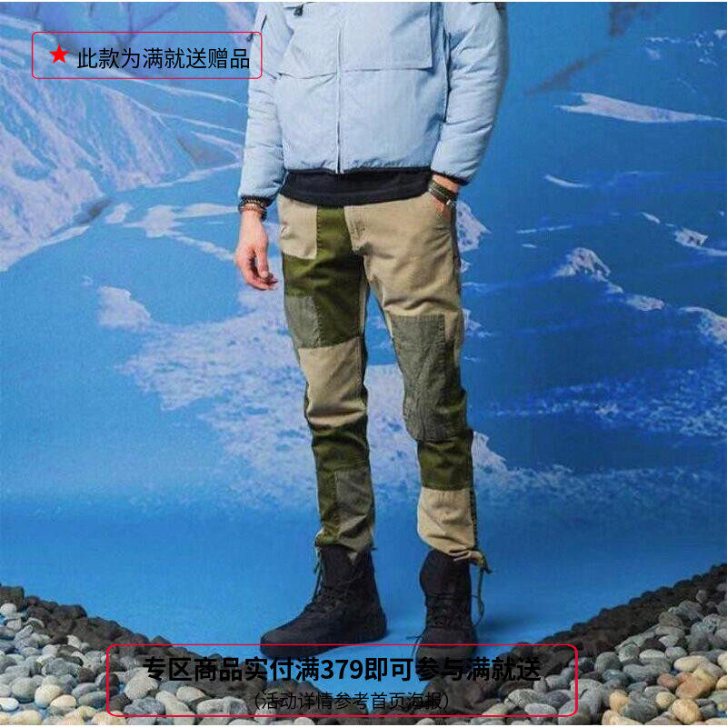 潮牌publish hamza春夏薄款 洗水做旧 补丁拼接 绑带束脚 工装裤