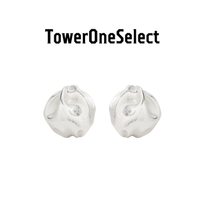 TowerOneSelect官方店ZHAO褶皱丝绸花苞袖耳钉拉丝高级感耳环