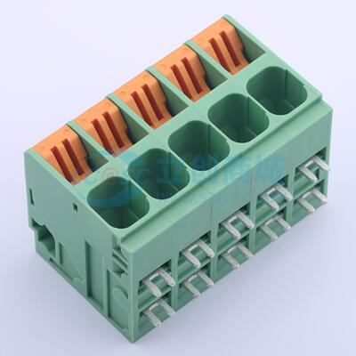 5只起 弹簧式接线端子 KF207R-10.16-5P 弯插,P=10.16mm 1x5P 5P