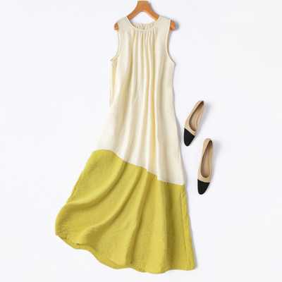 文艺脱俗！撞色！真丝干丝背心裙
