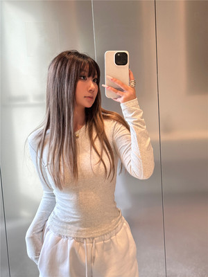 长袖卡戴珊风厚纯色紧身打底上