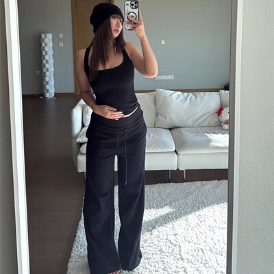 加绒显瘦高腰直筒薄绒休闲裤