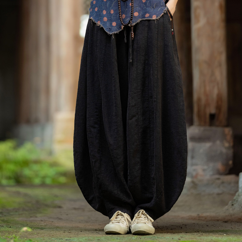 宽松太极裤女 棉麻砂洗练功裤太极服装武术裤南瓜裤灯笼裤晨练裤